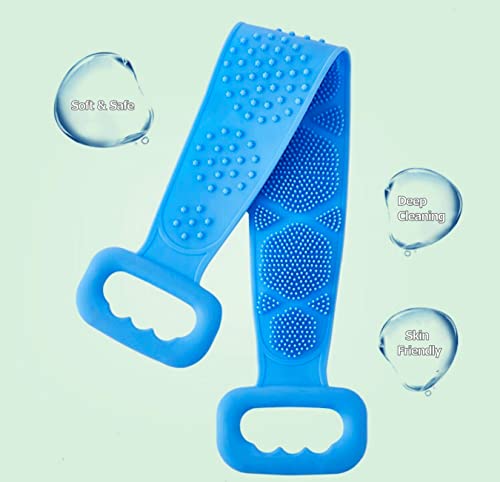 Silicone Bath Towel Back Brush Scrubber Exfoliating Scrub Body Wash Dual Side, Back Cleaner for Shower, Silicone Scrubber Body, Blue Color, 1PCs.