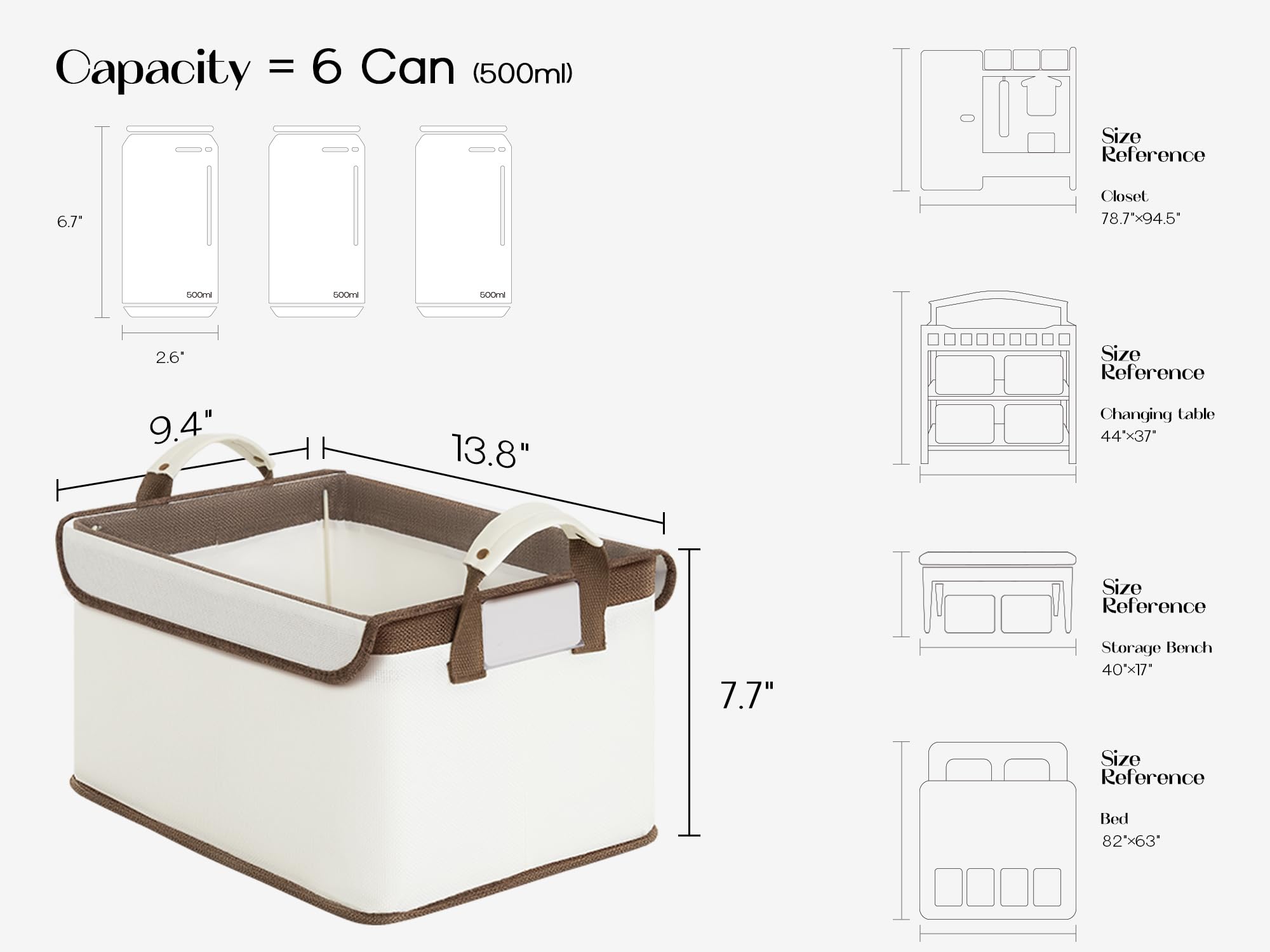 LoforHoney Home Storage Bins with Lids, Large Storage Basket with Handles for Shelves, Foldable Fabric Storage Box with Metal Frame for Home,Office, Beige,2-Pack