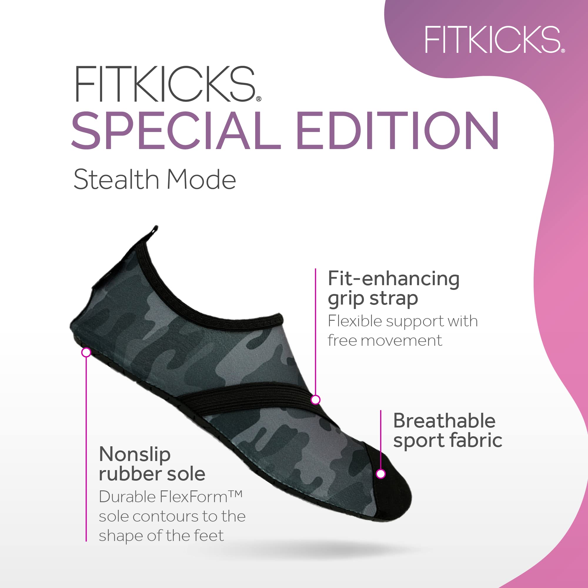 FITKICKS Special Edition Active Footwear, Foldable Shoes - Stealth Mode, Large
