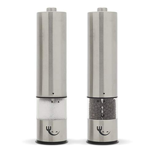 Electric Salt and Pepper Grinder Set - Stainless Steel Battery Operated Salt and Pepper Shakers - 2 Pepper Mills with Light and Adjustable Coarseness
