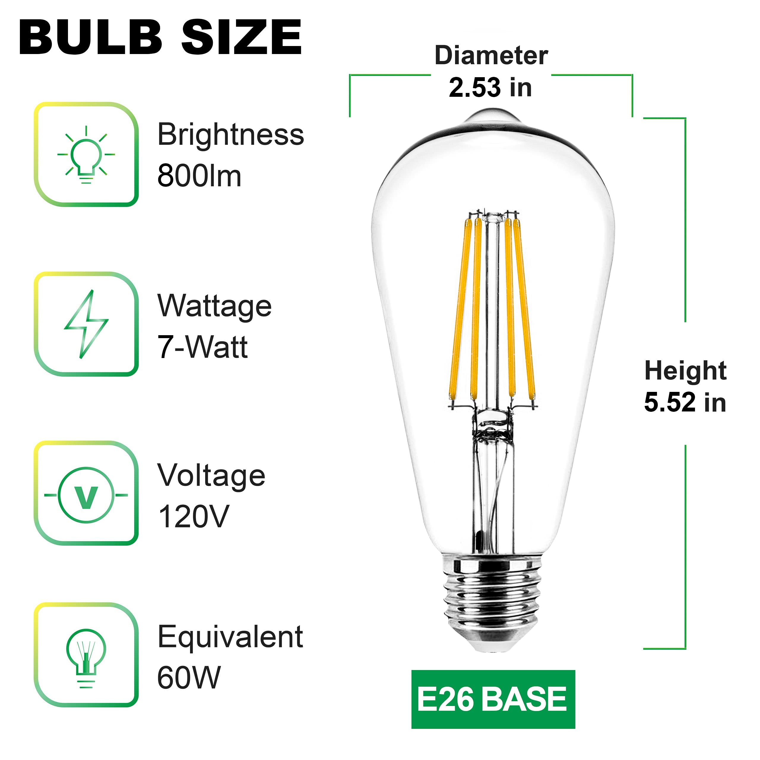 Dusk to Dawn Edison Light Bulbs, ST64 7W(60Watt Equivalent), Automatic On/Off Warm White 2700K Smart Sensor Bulbs, E26 Medium Base, 800LM, Light Sensor Filament Bulb for Outdoor Lighting, Pack of 3
