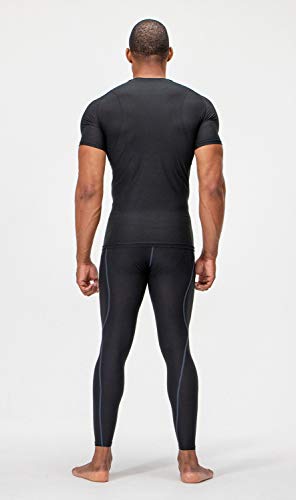 DEVOPS 3 Pack Men's Cool Dry Short Sleeve Compression Shirts, Sports Baselayer T-Shirts Tops, Athletic Workout Shirt (Large, Black/Navy/Olive)