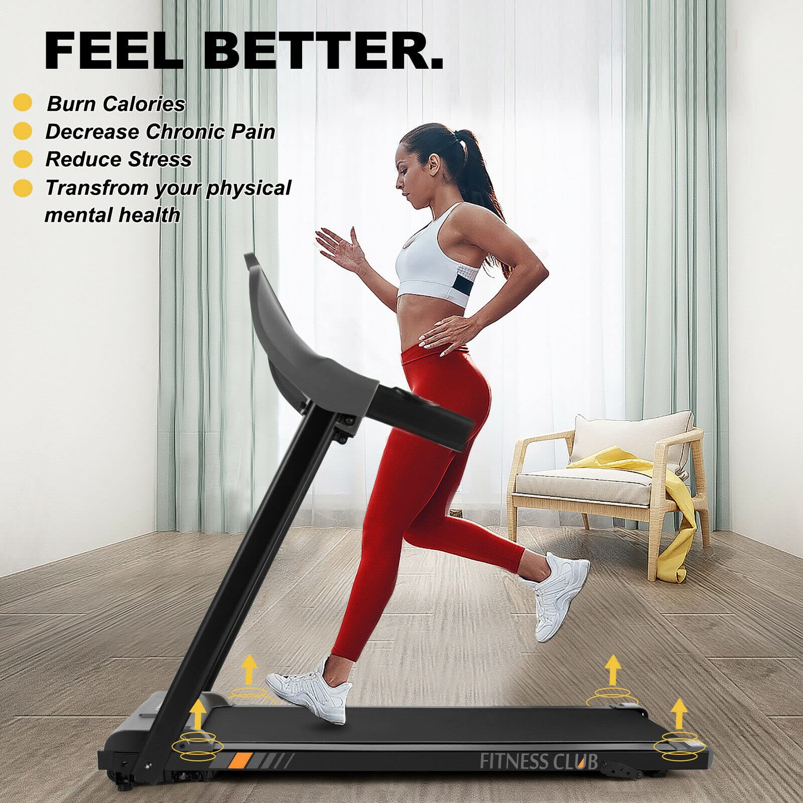 Fitnessclub Folding Treadmill 2HP Electric Motorized Treadmill Folding Running Gym Fitness Machine Home Gym w/LCD Display Tablet Holder