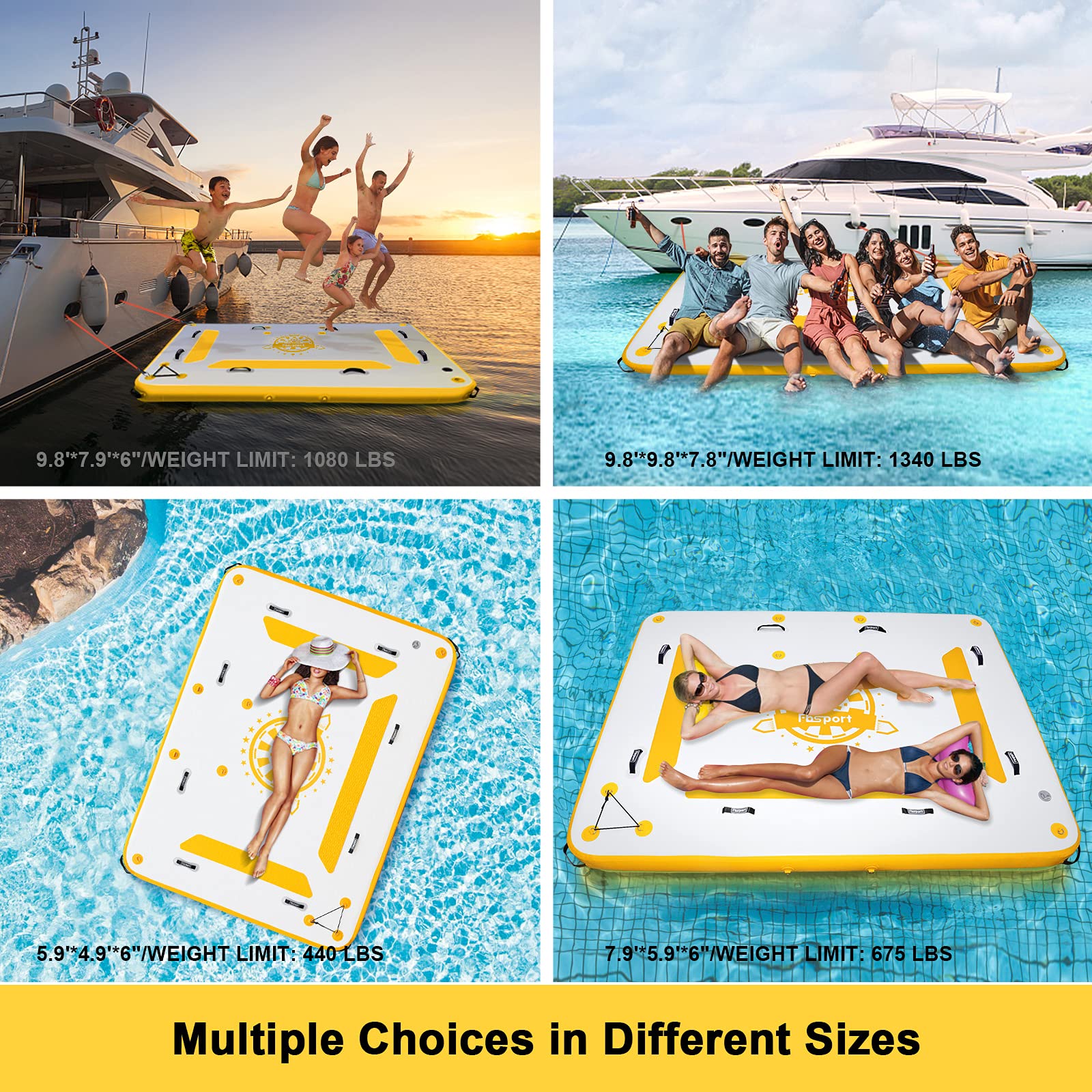 FBSPORT Inflatable Floating Dock Mat, 6ft x 5ft Inflatable Water Platform Swim Deck with None-Slip Surface,6 Inch Thick PVC Construction,Floating Platform for Pool Beach Ocean