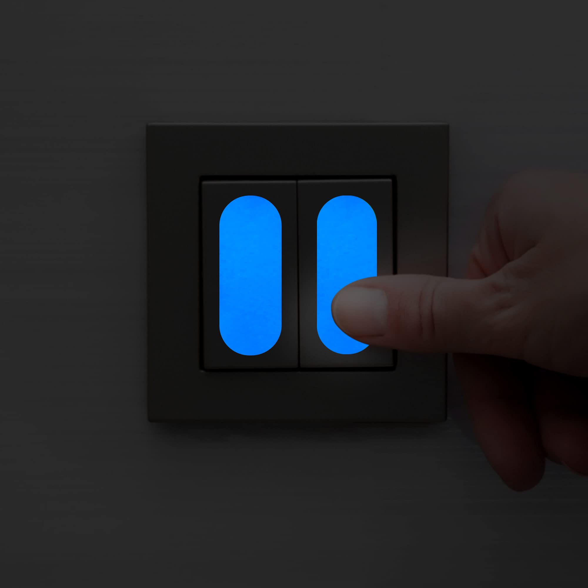 TOMALL 20pcs Glow in The Dark Tape Stickers Switch Button Night Safety Luminous Decals Accessories for Car Bike Motorcycle Safety Exit Sign Stairs Walls Decoration Stickers (Blue)