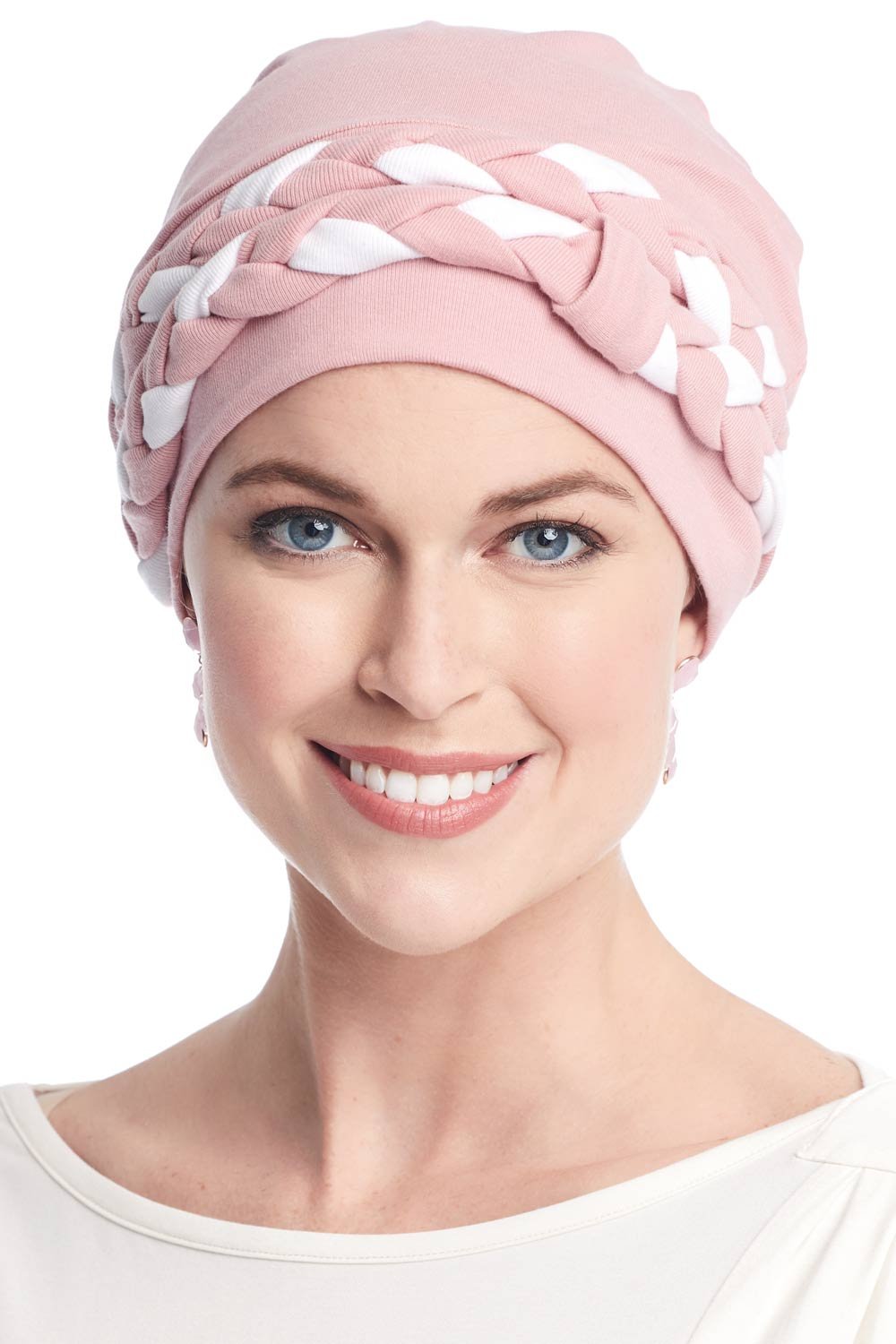 Double Braid Turban Set - All Cotton 2 pc Chemo Cancer Turbans for Women Double Braid - Navy/White