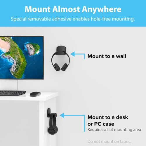 TotalMount Headphone Hanger β Includes Removable Adhesive Strips for Easy, Damage-Free Wall, Desk, or PC Mounting (Premium Black Headphone Hook β One Pack)