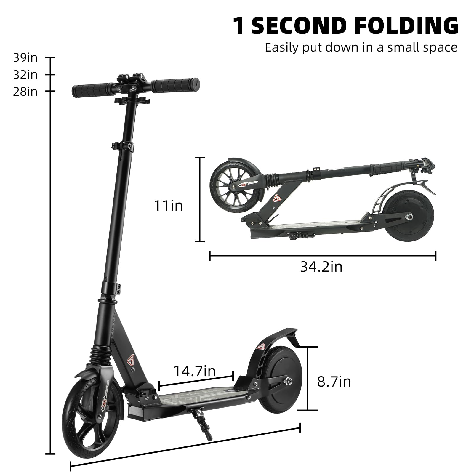 Electric Scooter for Kids and Adults, Max 5 Miles Range and 15 Mph Speed, 8" Solid Rubber Wheels Lightweight Electric Kick Scooter for Kids 8+