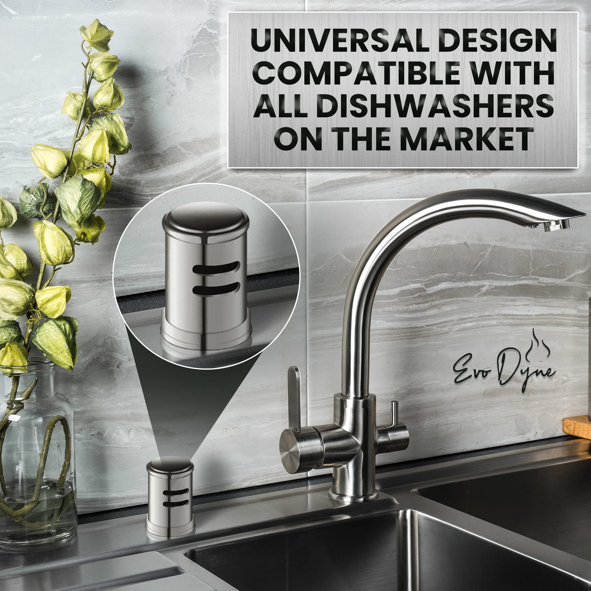 Dishwasher Air Gap (# 72020 - Chrome Kit) | Aftermarket Replacement Compatible with All Major Brands β Durable Chrome and Plastic β Evo Dyne
