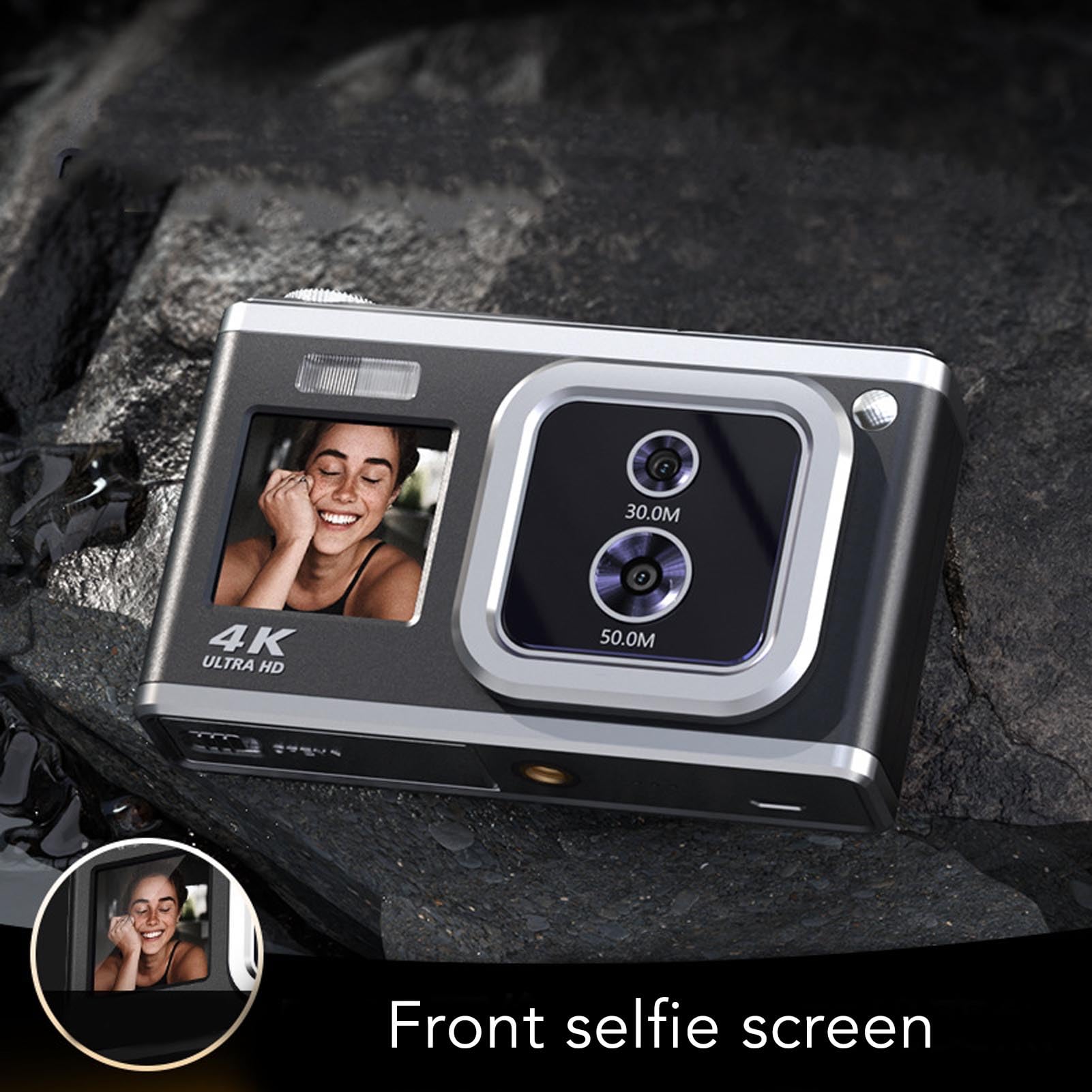 Digital Camera, Retro Digital Camera Dual Screen Front Selfie Screen, Compact Camera Portable with Dual High Definition Cameras, 16X Digital Zoom Auto Focus Camera Built in Flash