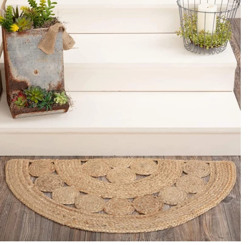 Natural Yarn Beige Color Half Round Jute Area Rug,Door Mat, Home Decor Floor Mat Rug, Runner Carpets (1 x 2 ft, Braided-3)