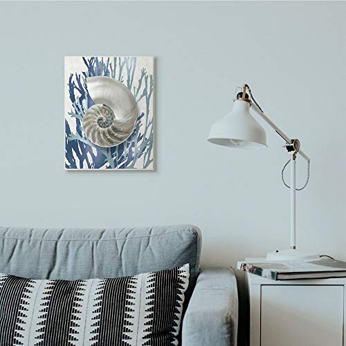 Stupell Industries Shell Coral Beach Blue Design, Designed by Caroline Kelly Art, 13 x 19, Wall Plaque