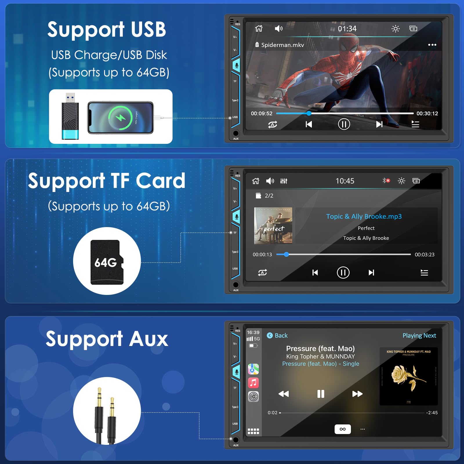 Double Din Car Stereo-Carpuride 7 Inch Touchscreen Car Radio with Backup Camera,Bluetooth,Wireless Carplay/Android Auto,Voice Control,FM Radio, Mirror Link, Steering Wheel Control(SWC)/USB/TF/AUX