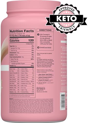Flat Tummy Tea Meal Replacement Shake – Vanilla, 20 Servings, EBT Eligible - Plant Based Protein Powder for Women – Vitamins & Minerals - Dairy Free, Gluten Free, Keto-Friendly Shakes - 1.76 Pound (Pack of 1)