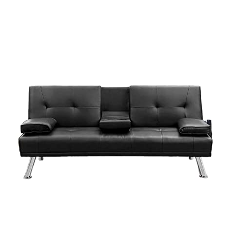 Modern Cozy Futon Sofabed Soft Upholstery Loveseat, 2 Seaters Sofa Convertible to Sleeper Couch Bed for Apartment Office Small Space Living Room Furniture Sets
