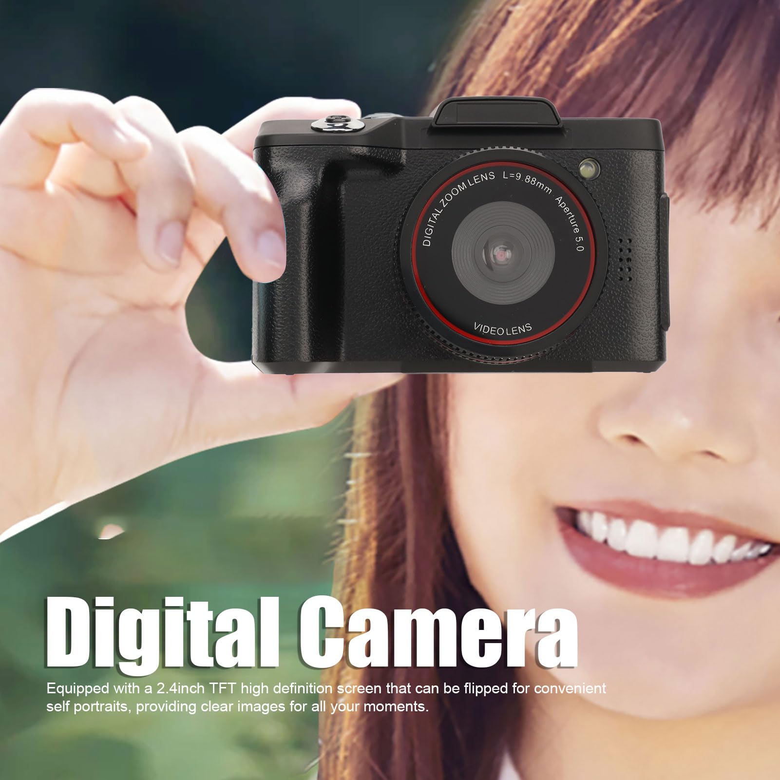 Digital Camera, 1080P 16MP HD Flip 2.4in TFT Screen 1/4 Thread Hole Video Camera 16X Digital Zoom Self Timer Smile Shoot Motion Detection Vlogging Camera for Travel, Weddings