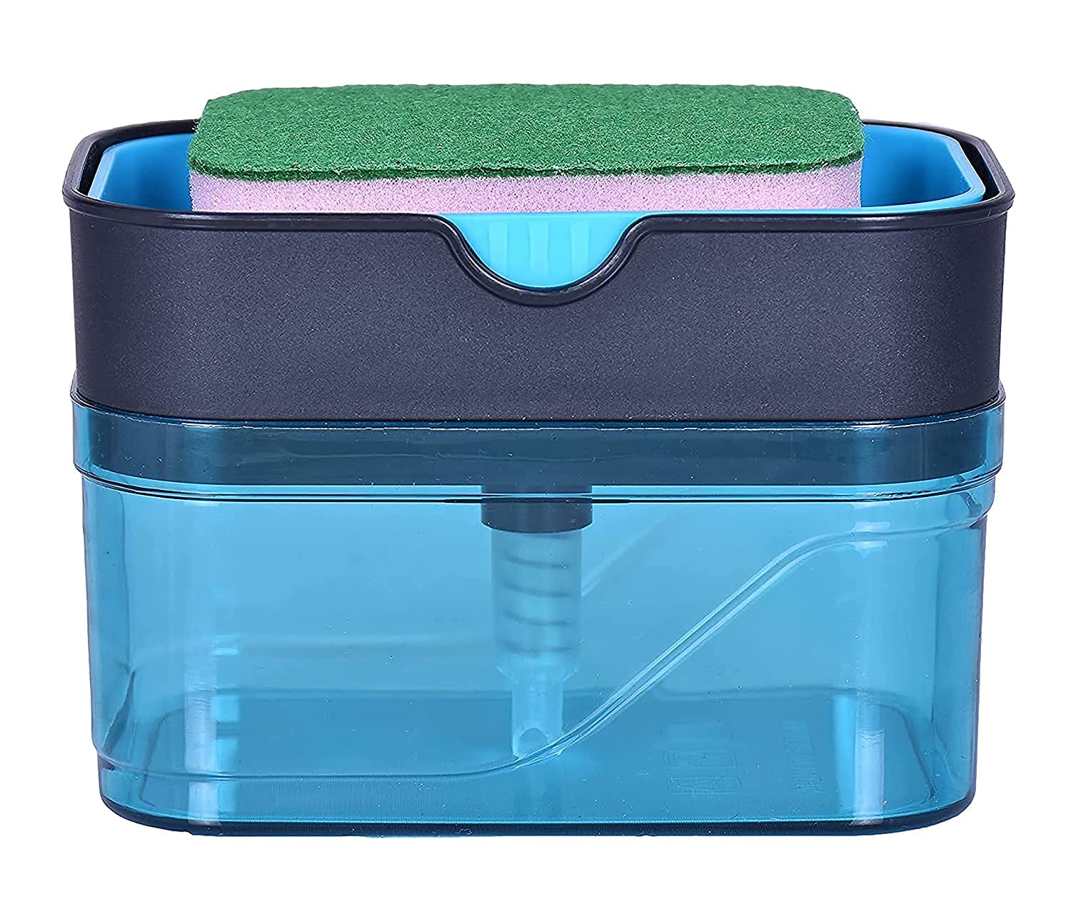 KBS Liquid Soap Dispenser for Kitchen Sink, Dish Foam Pump with Sponge Holder, Kitchen Dishwashing Accessories Countertop (Blue)