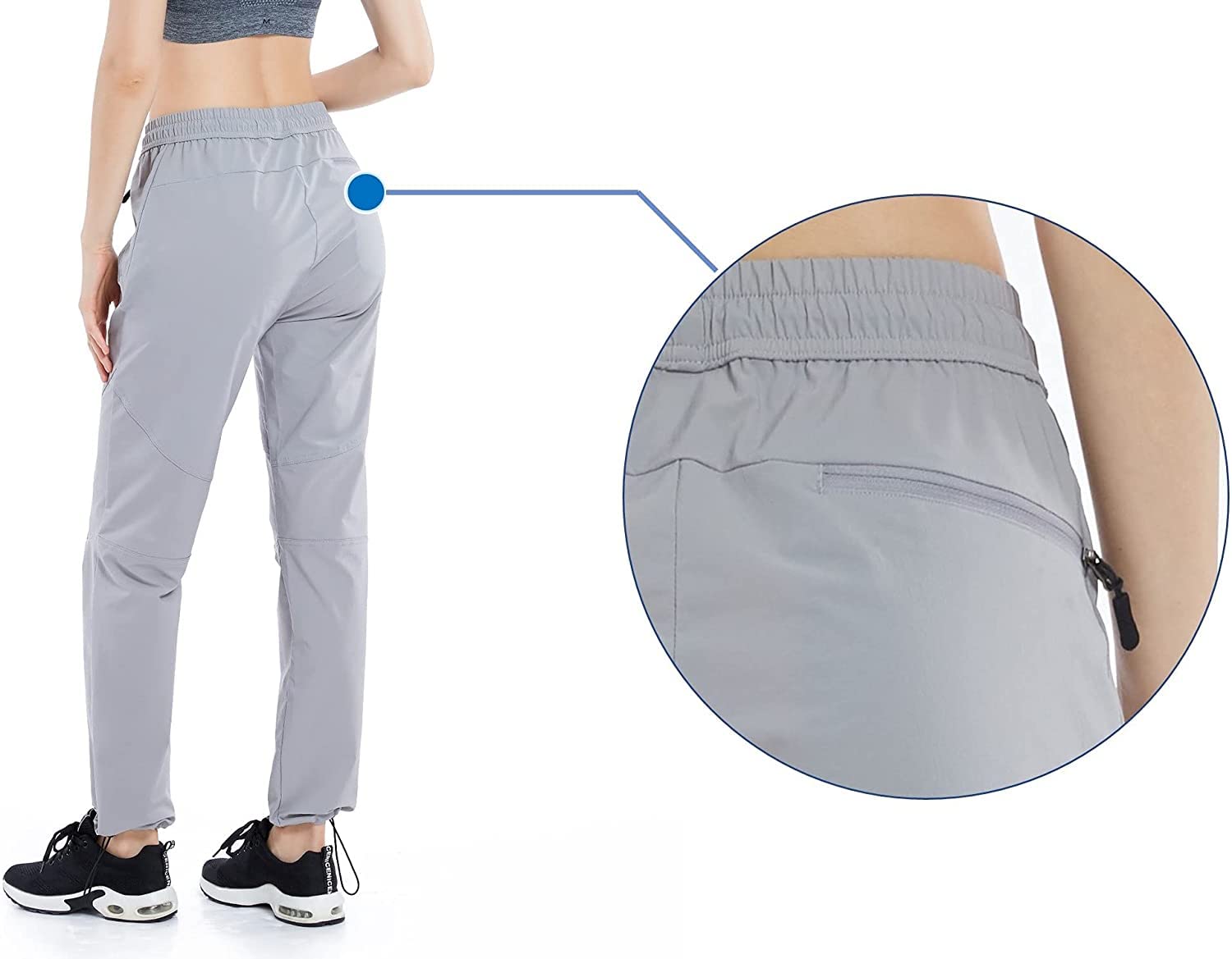 GMTTFOUR Women's Hiking Cargo Pants Outdoor Lightweight Capris Water Resistant UPF 50 Zipper Pockets(Light Grey,M