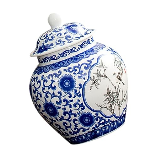 VOSAREA Ceramic Tea Canister with Lid Blue and White Porcelain Sealed Tea Storage Jars Vintage Chinese Tea Tins Can for Spices Coffee Cookie Nuts Cereal Sugar Salt 900ml