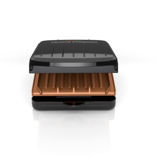 GEORGE FOREMAN GRS040BC 2-Serving Classic Plate Electric Indoor Grill and Panini Press - Black with Copper Plates