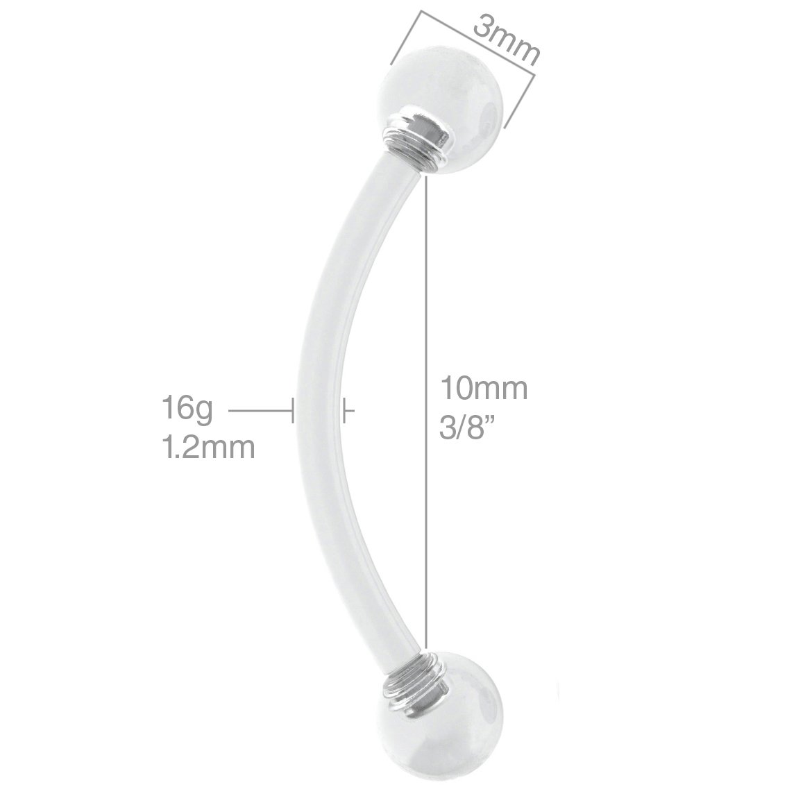 Evonix 4pc 16g Clear Flexible Curved Eyebrow Ring Piercing Retainer 8mm & 10mm Cartilage Tragus Barbell Bioplast Retainers For Work