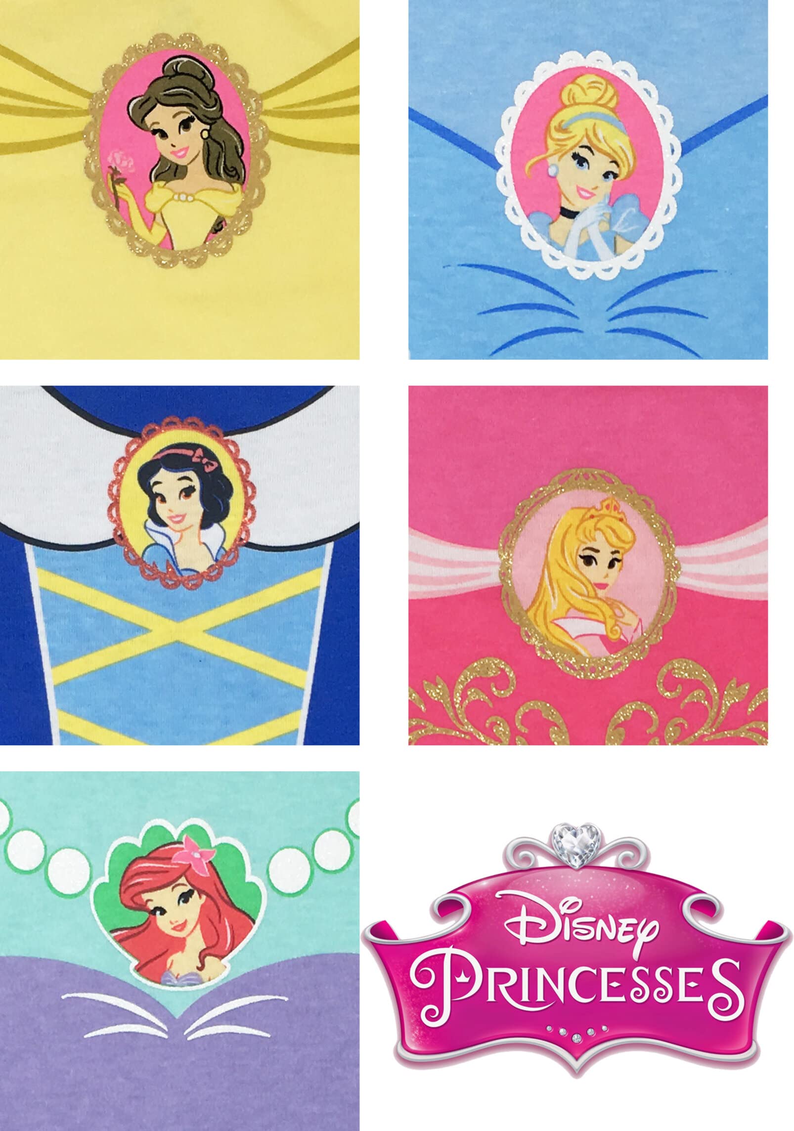 Disney Princess Snow White Belle Aurora Infant Baby Girls 5 Pack Bodysuits Aurora, Snow White, Ariel, Cinderella, Belle 18 Months