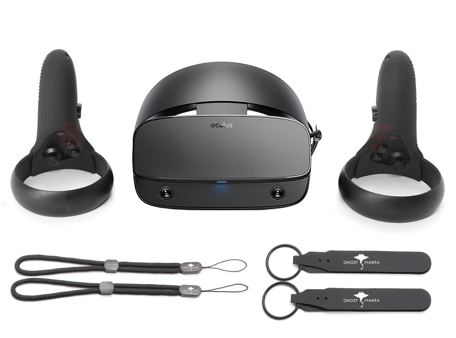 Flagship Oculus Rift S PC-Powered VR Gaming Headset, Touch Controllers, Adjustable Halo Headband, 3D Positional Audio, Insight Tracking, Black, Bundle W/GM Controller Grip Accessories Set