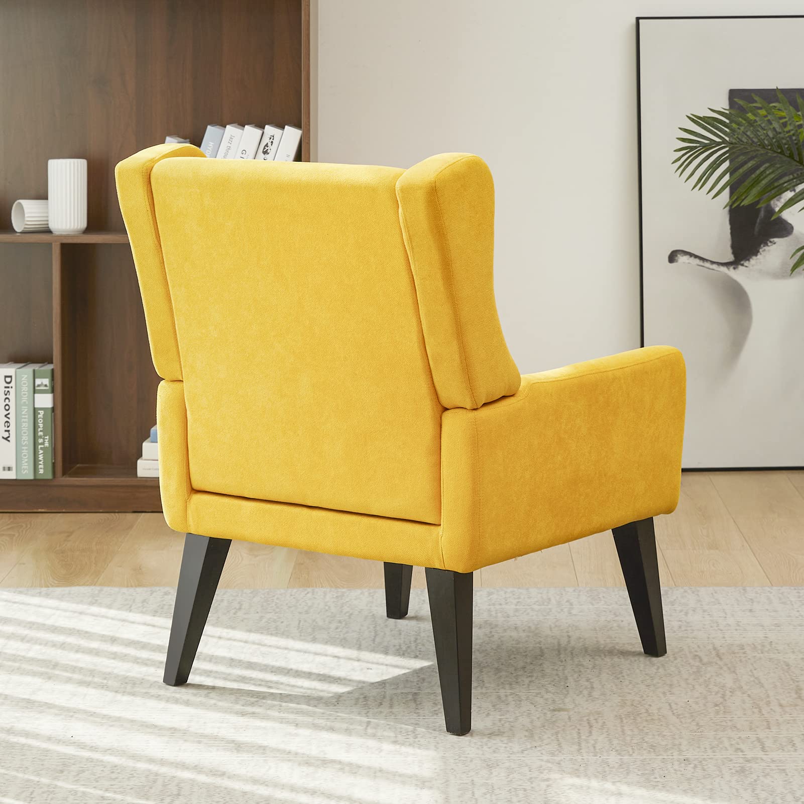ELUCHANG Upholstered Accent Chair,Mid Century Modern Fabric Armchair,Comfy Wingback Chairs for Living Room Bedroom(2PCS,Yellow)