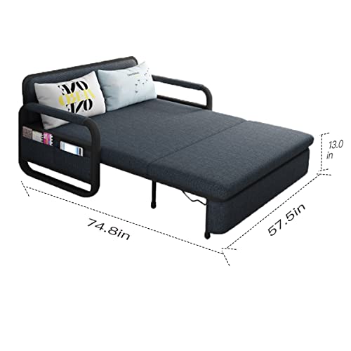 PIAQIA Convertible Pull Out Couch Sleeper with 1” Natural Latex Mattress, Folding Futon Sofa Bed with Storage, Suitable for Apartment, Dorm, Guest Room, Office, Light Gray, 59" Width