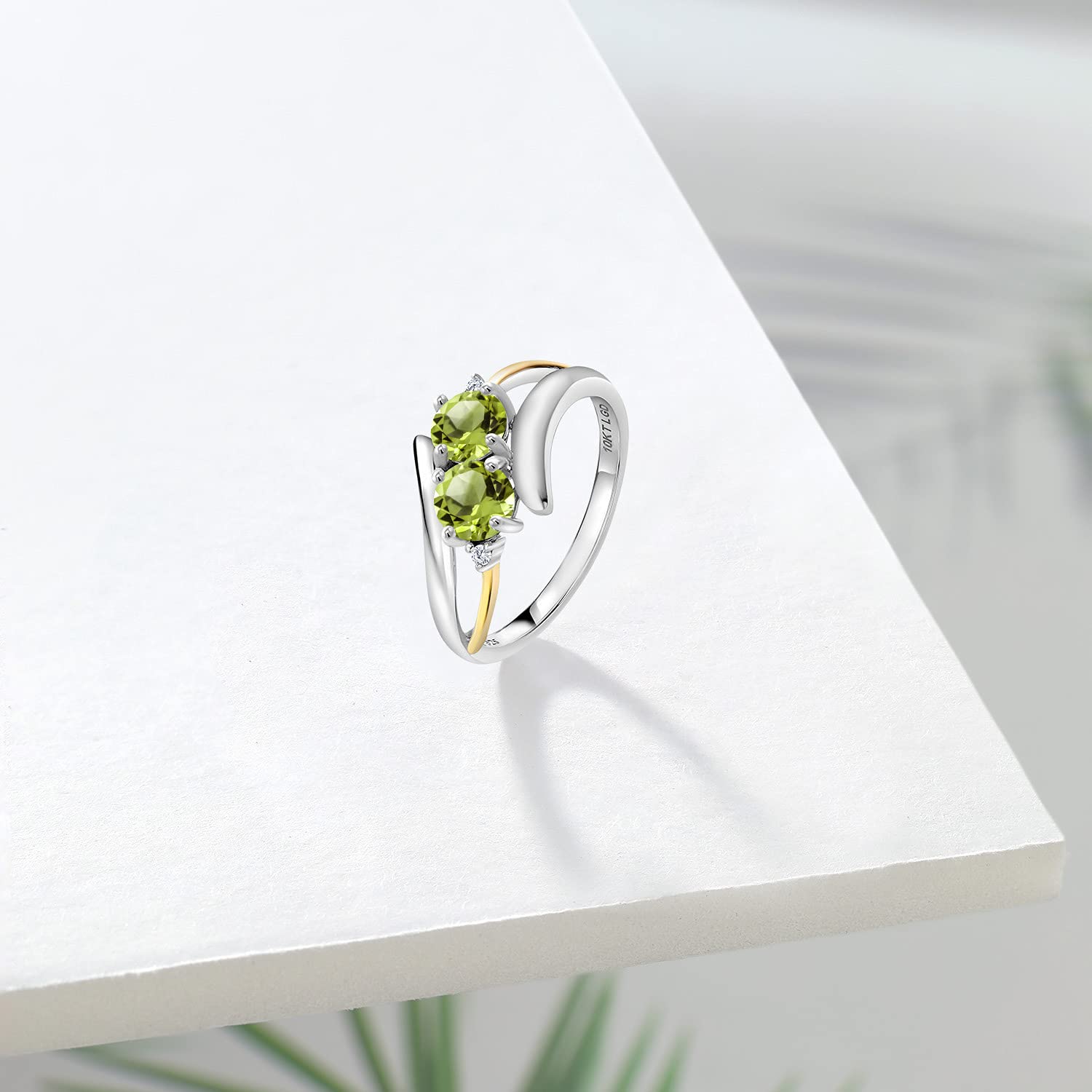 Gem Stone King 925 Sterling Silver and 10K Yellow Gold Green Peridot Ring For Women (1.12 Cttw, Gemstone Birthstone, Available In Size 5, 6, 7, 8, 9)