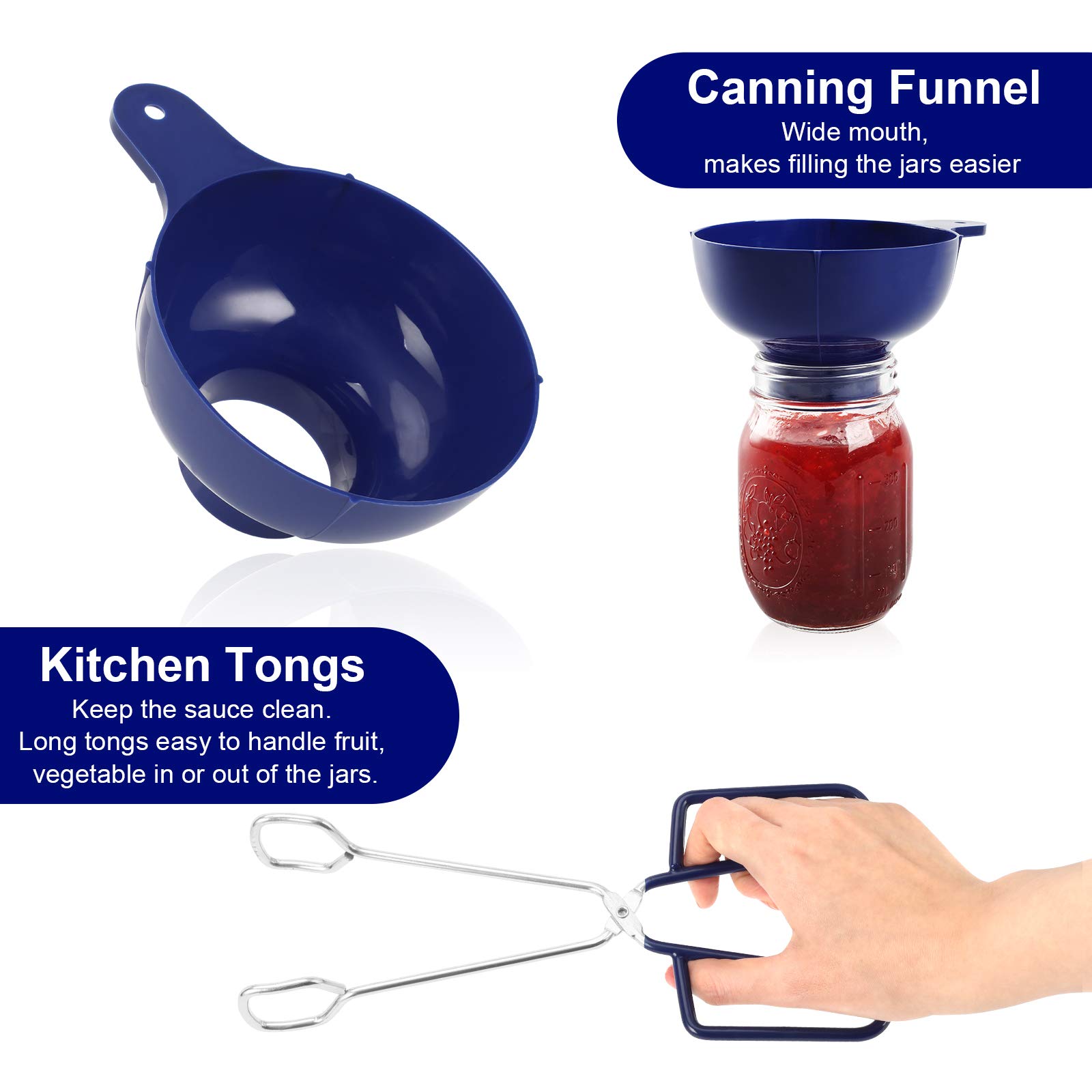 FONLLAM Canning Kit, 7PCS Canning Starter Kits, Canning Supplies for Home Canning Include Canning Funnel, Jar Lifter, Jar Wrench, Lid Lifter, Canning Tongs, Bubble Popper, Cleaning Tool (blue)