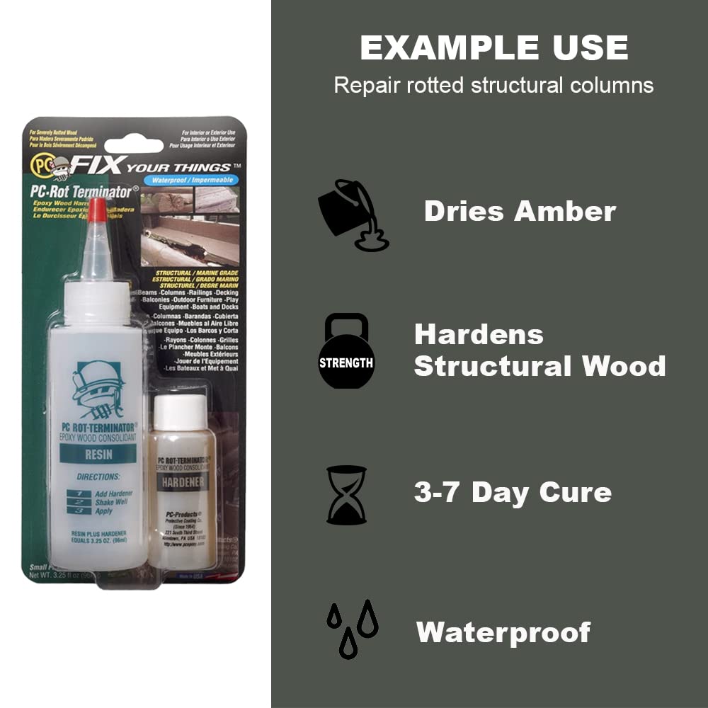 PC Products PC-Rot Terminator Epoxy Wood Hardener, Two-Part 24oz in Two Bottles, Amber 240618