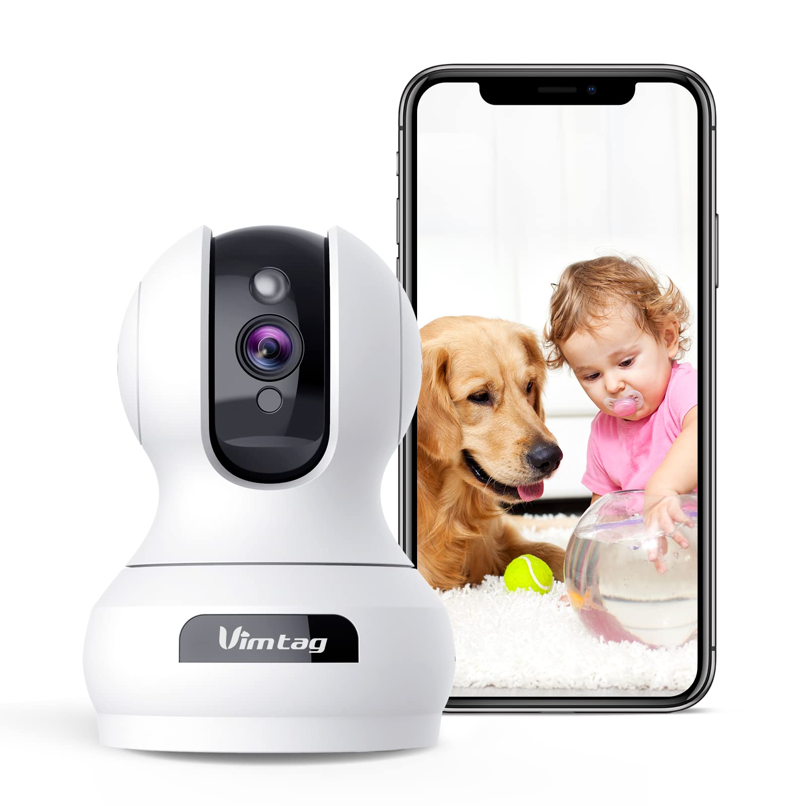 VIMTAG Baby Monitor, 1080p Indoor Camera with Sound Detection, Clear Night Vision, Two Way Talk, Cloud/SD Storage, 24/7 Video, Compatible with Alexa for Home Pet Dog Elder Kids (Update Version)