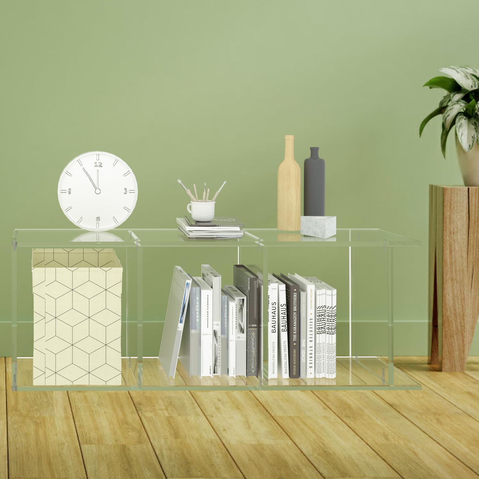 Nalwort Clear Acrylic Bookcase, 3-Tier Cube Storage Bookshelf, Modern Standing Display Bookshelf 31.5" Tall, Narrow Bookcase, Sturdy Open Book Shelf for Office, Living Room, Bedroom