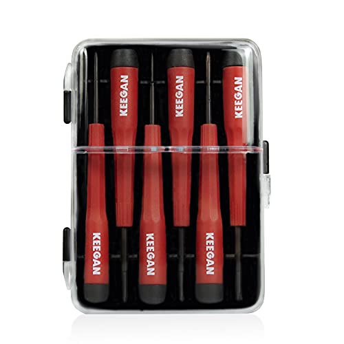 KEEGAN TOOLS 6-Piece Precision Handle Screwdriver Tool Set Eyeglass Repair Kit with Magnetic Screwdrivers, Phillips, Torx, Rotating Swivel End Caps Repair Tool for Mobile Phone Computer