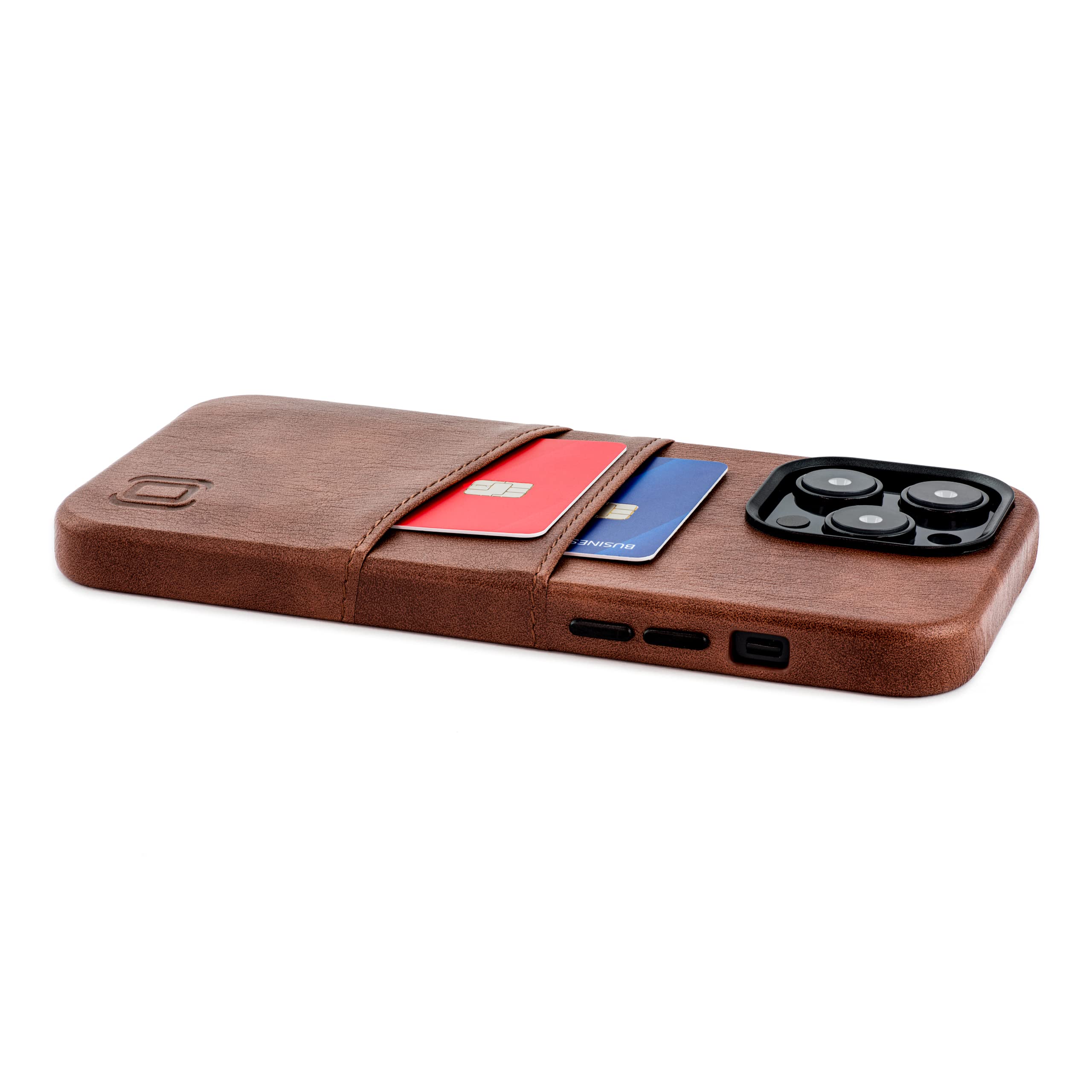 Dockem Card Case for iPhone 14 Pro Max with Built-in Metal Plate for Magnetic Mounting & 2 Pockets: Exec M2 Premium Synthetic Leather Wallet Case (iPhone 14 Pro Max, Brown)