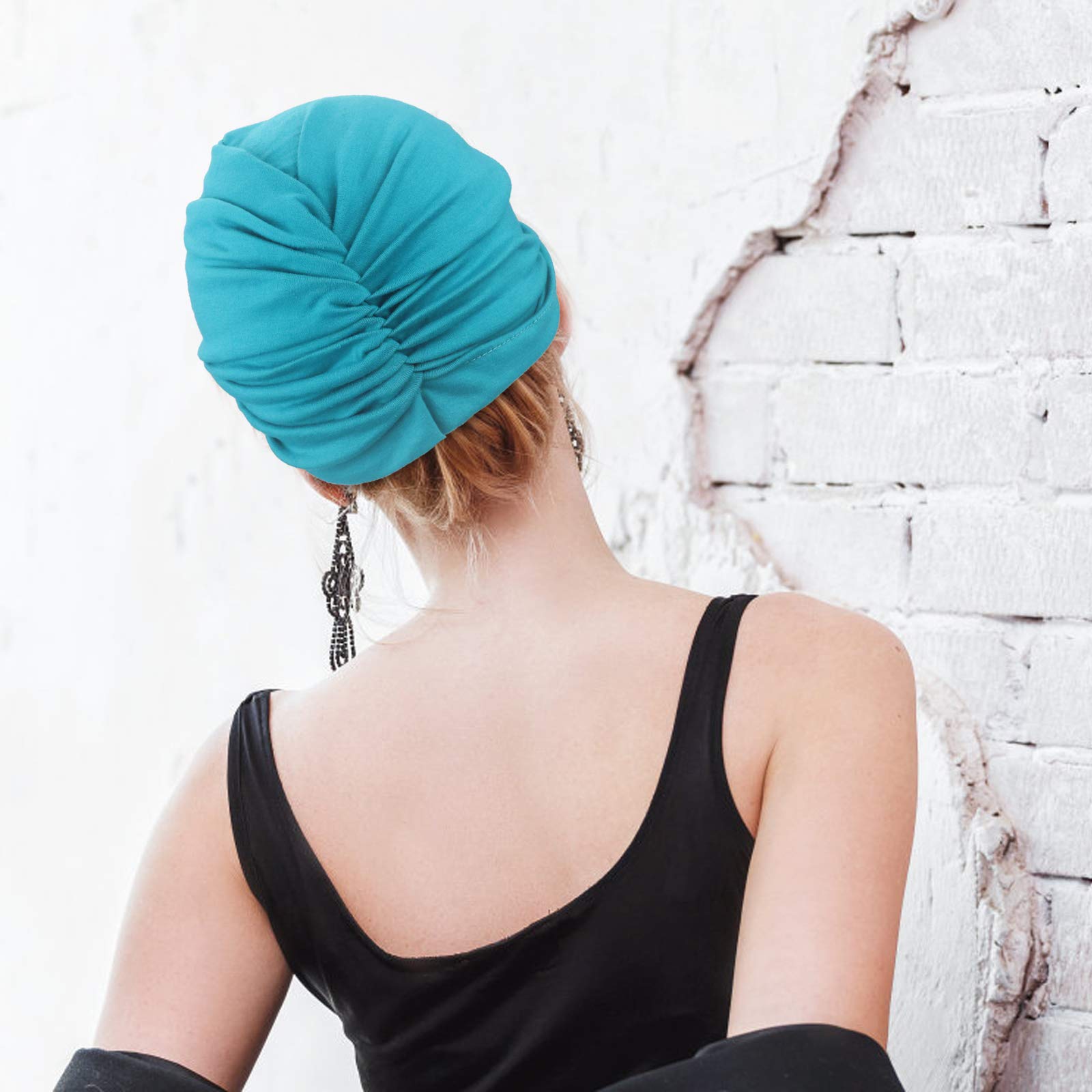DRESHOW 5 Pack Knotted Headwraps for Women African Turban Pre-Knotted Beanie Headwraps Hair Covers
