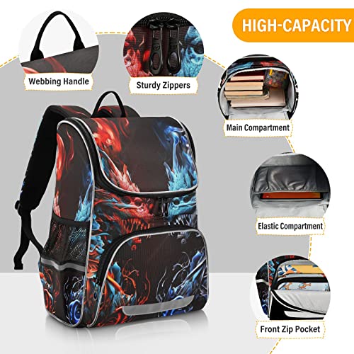 ODAWA Red Blue Dragon School Backpacks for Boy Kids Large Capacity Bookbags with Chest Strap for School and Travel