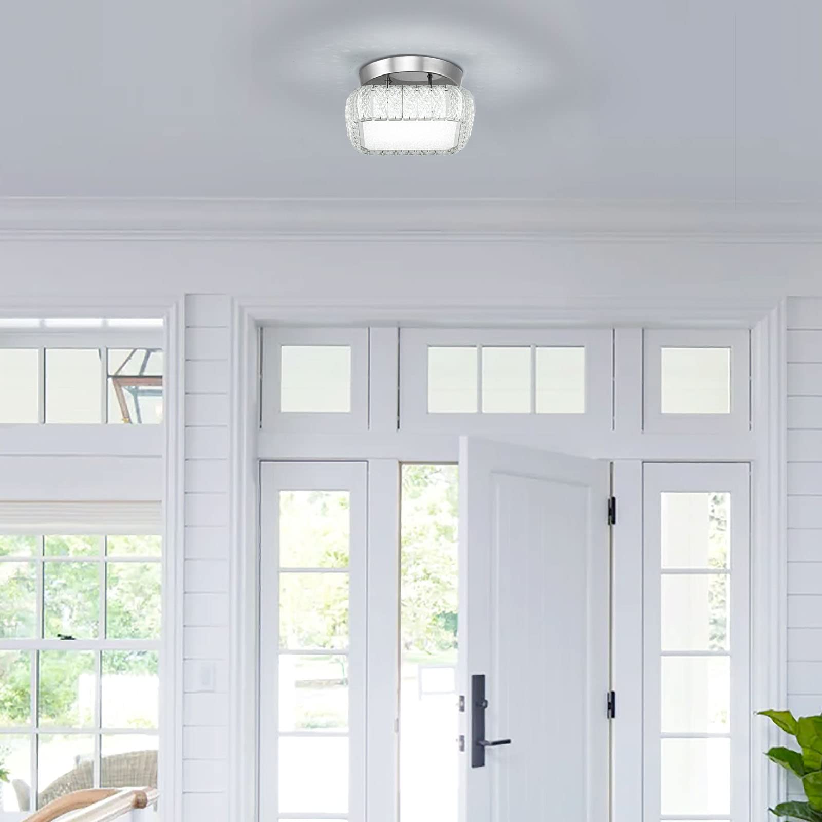 DSLITING Hallway Chandelier Small Crystal Ceiling Light LED Chandelier Bedroom Light Fixture Modern Flush Mount Ceiling Light Mini Chandelier for Bathroom Foyer Chandelier Light