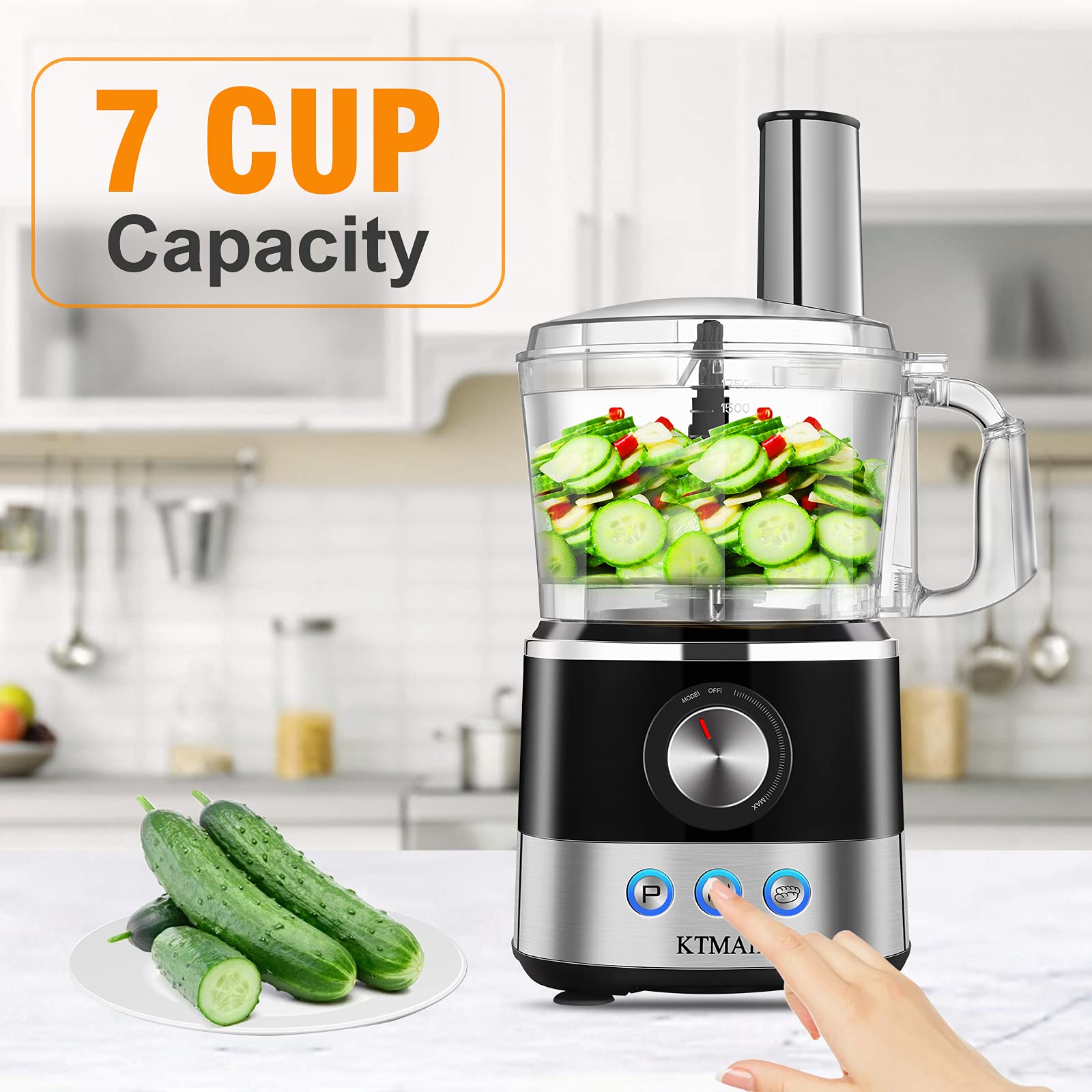 Food Processor,7 Cup Food Processor Vegetable Chopper for Chopping, Pureeing, Mixing, Shredding and Slicing,With 2 Speeds Plus Pulse,650 Watt,Safety Interlocking Design