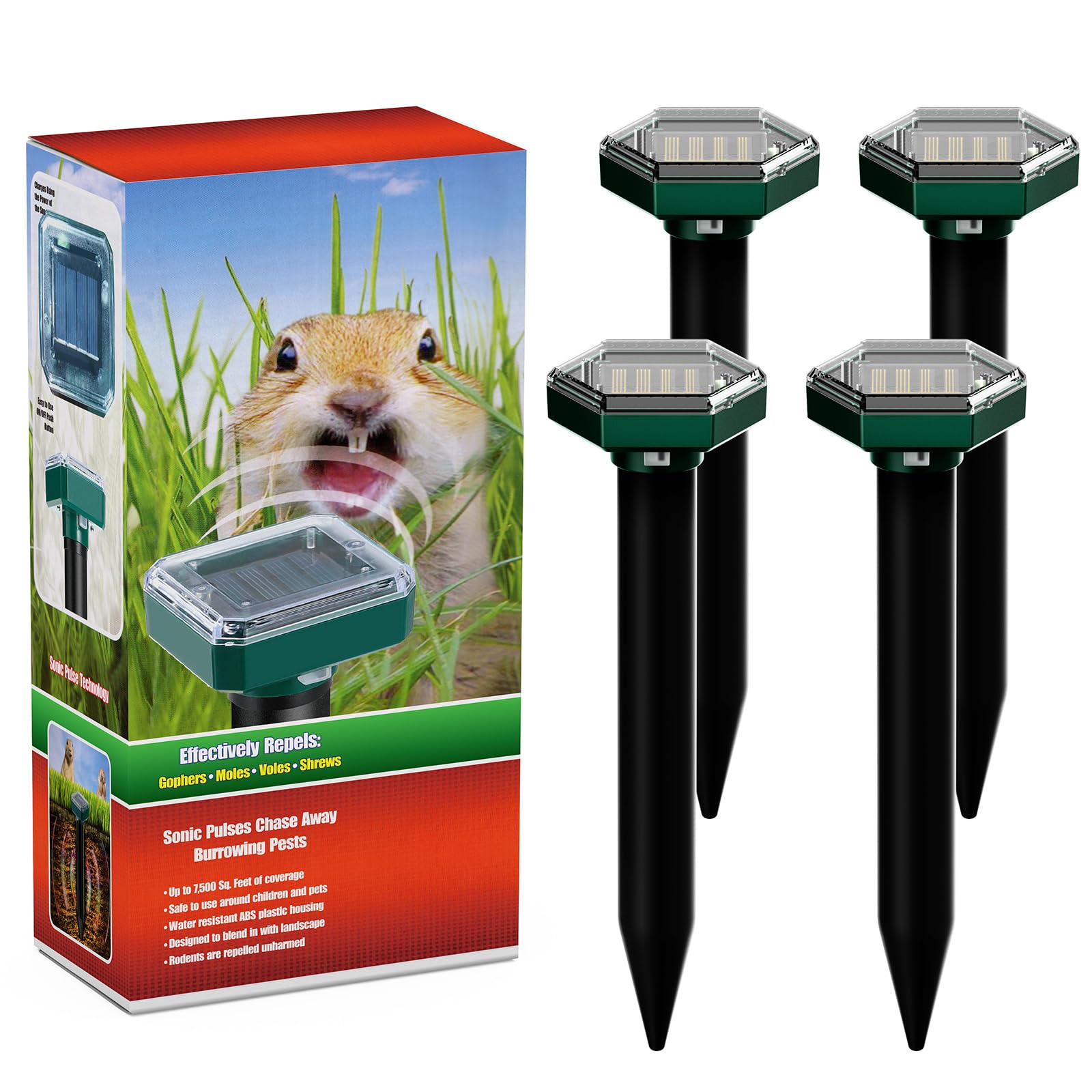 Mole Repellent Solar Powered 4 Pack buzzkick Solar Mole Repellent Ultrasonic Rodent Repeller,Vole Repellent Outdoor,Ultrasonic Pest Repeller for Yard