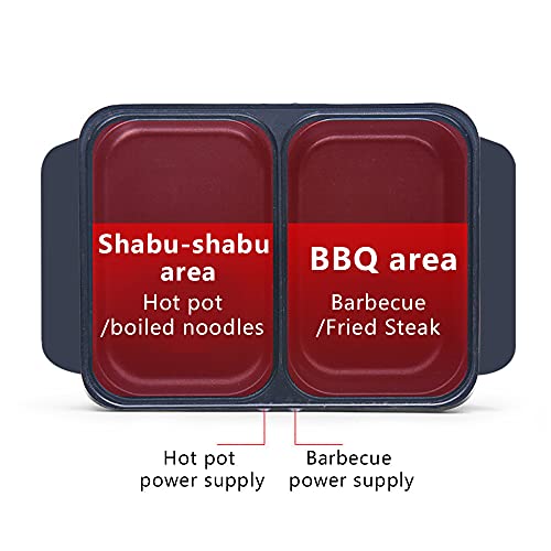 Jstcmadby Electric Hot Pot with Grill,2 in 1 Non-stick Mini Hot Pot with Grill Dual Temperature Control Steaks Shabu Shabu Pot Korean BBQ Grill for 1-3 People (Black)