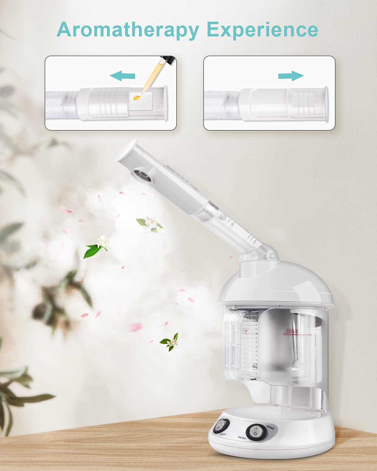 EZBASICS Hair Steamer 2 in 1 Ion Facial Steamer with Extendable Arm Table Top Hair Humidifier Hot Mist Moisturizing Facial Atomizer Spa Face Steamer Design for Personal Care Use at Home or Salon