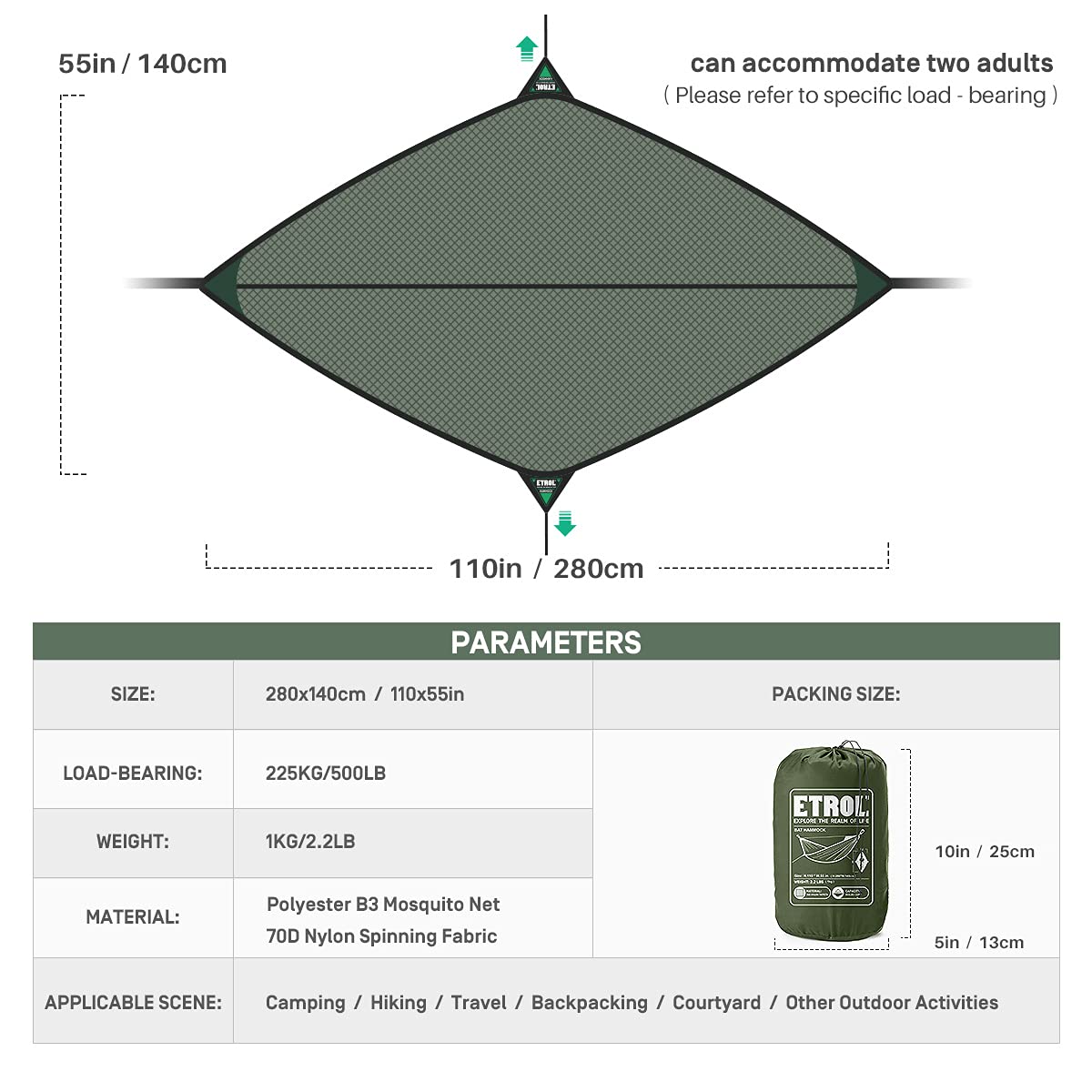 ETROL Upgraded 2 in 1 Large Camping Hammock with Mosquito Net,Pop-Up Lightweight Portable Hanging Hammocks with Tree Straps,Swing Sleeping Hammock with Net for Outdoor,Hiking, Backpacking,Travel,