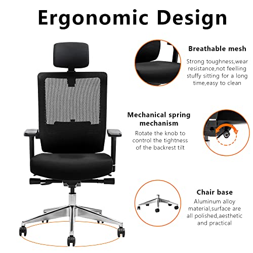 Ergonomic Office Chair,Computer Chair High Back Desk Chair with 3D Lumbar Support, Computer Chair for heavy people, Comfortable Office Desk Chair with 4D Adjustable Armrest, Black