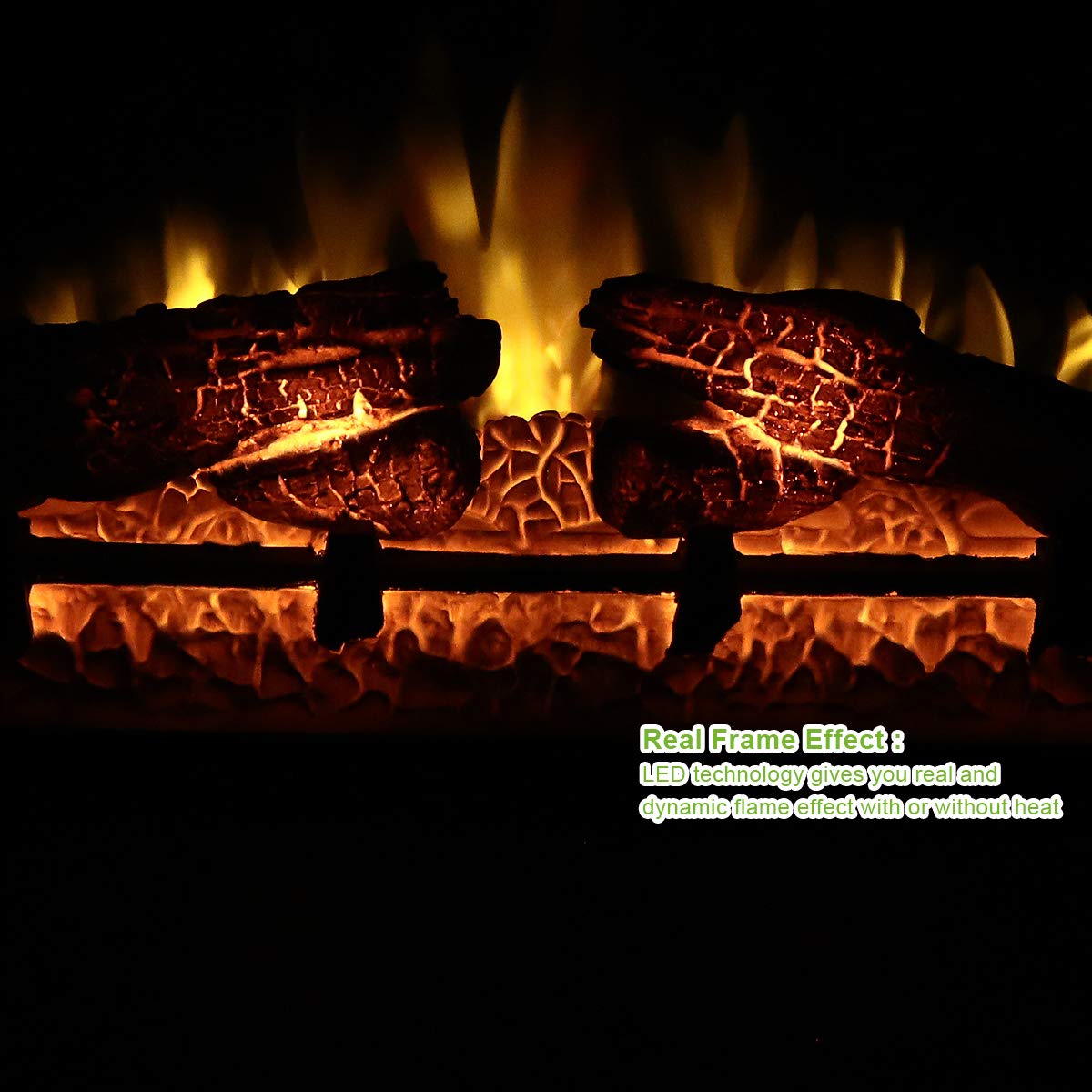 Geniqua 24" Insert/Freestanding Electric Fireplace w/Remote Heater Log LED Flame Timer