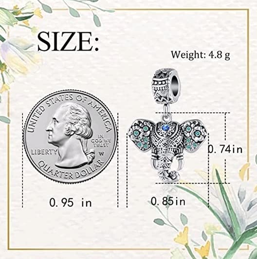DWJSu Lucky Elephant Charms Good Luck Symbol Blue Crystal Dangle Animal Bead Charm fit Pandora Charm Bracelet & Necklace, DW-NEW075