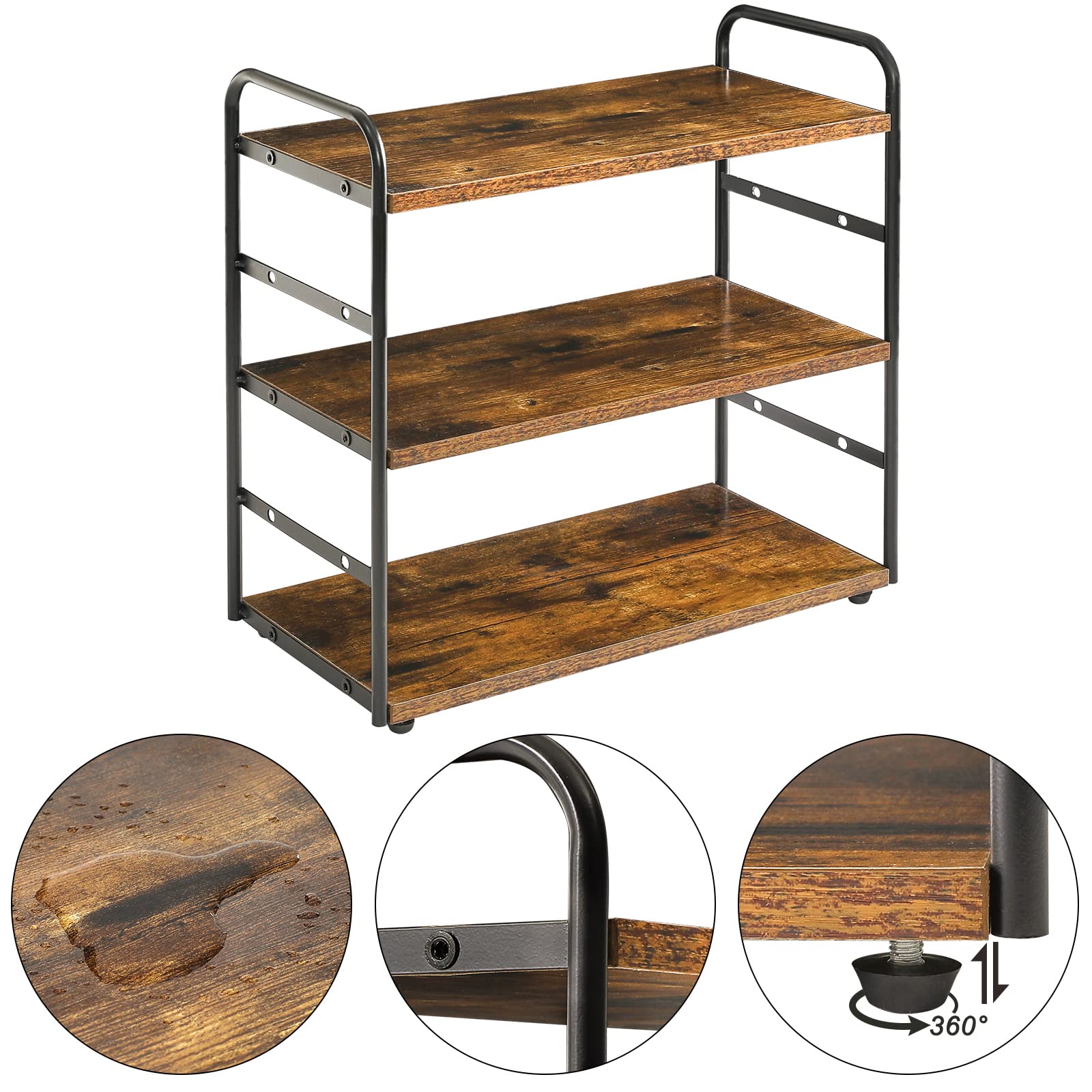 IBUYKE 3-Tier Bathroom Counter Organizer, Tray Countertop Storage Shelf, Kitchen Spice Rack Standing, Counter Standing Rack Cosmetic Holder, Rustic Brown TWJ001H