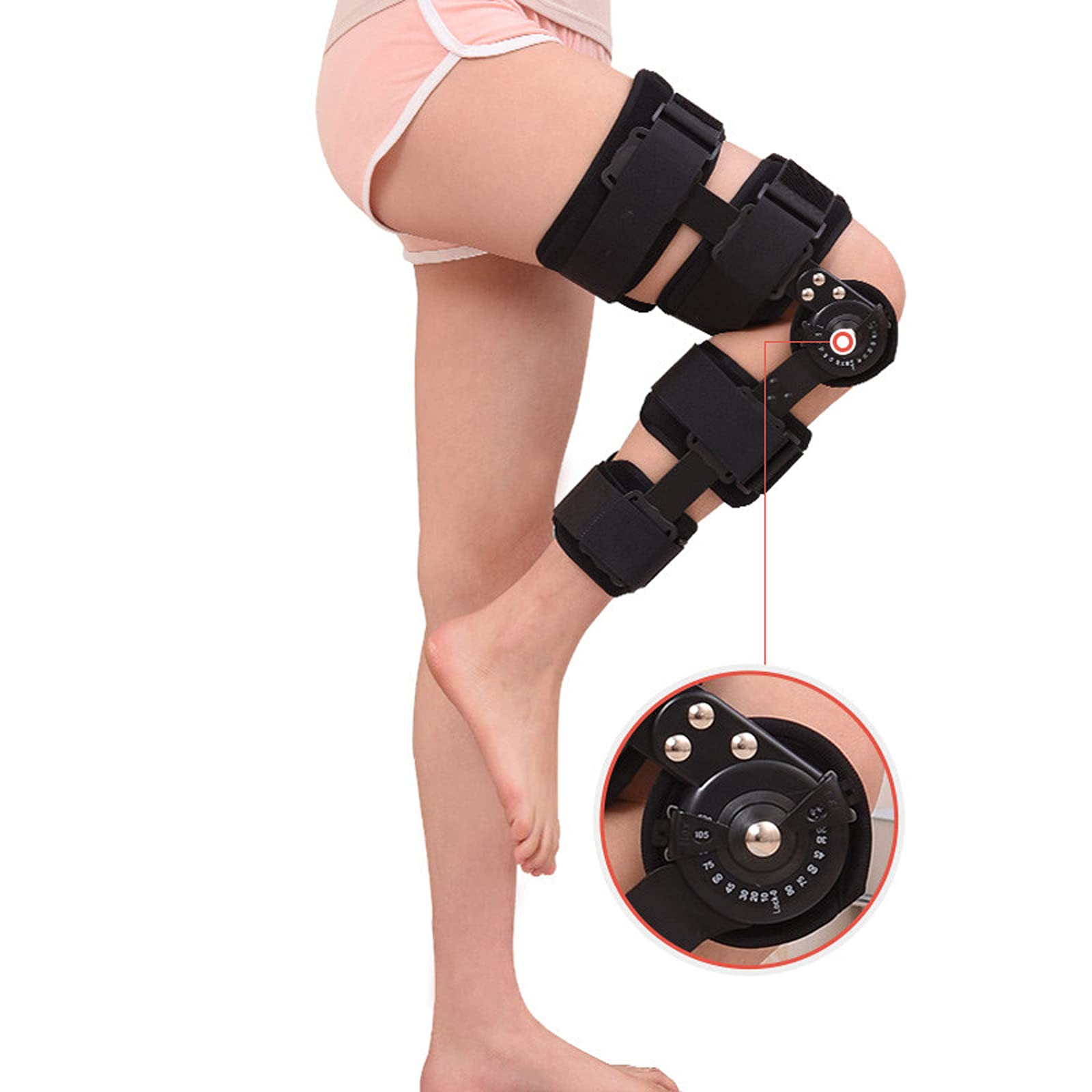 DXDUI Hinged Knee Brace Post Op Leg Orthosis for Recovery Stabilization Injury Adjustable Medical Orthopedic Support Stabilizer Women and Men,L