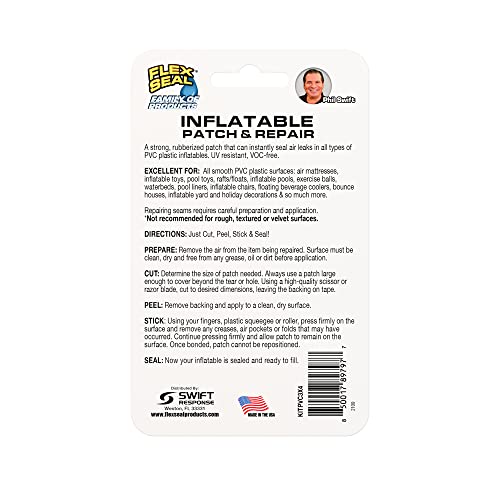 Flex Seal Patch & Repair Kit for Air Mattresses, Rafts, Pool Toys - 2 Clear Patches, Smooth PVC